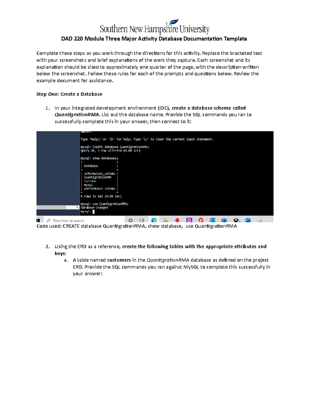 Dad 220 Module Three Major Activity Database Documentation Template 