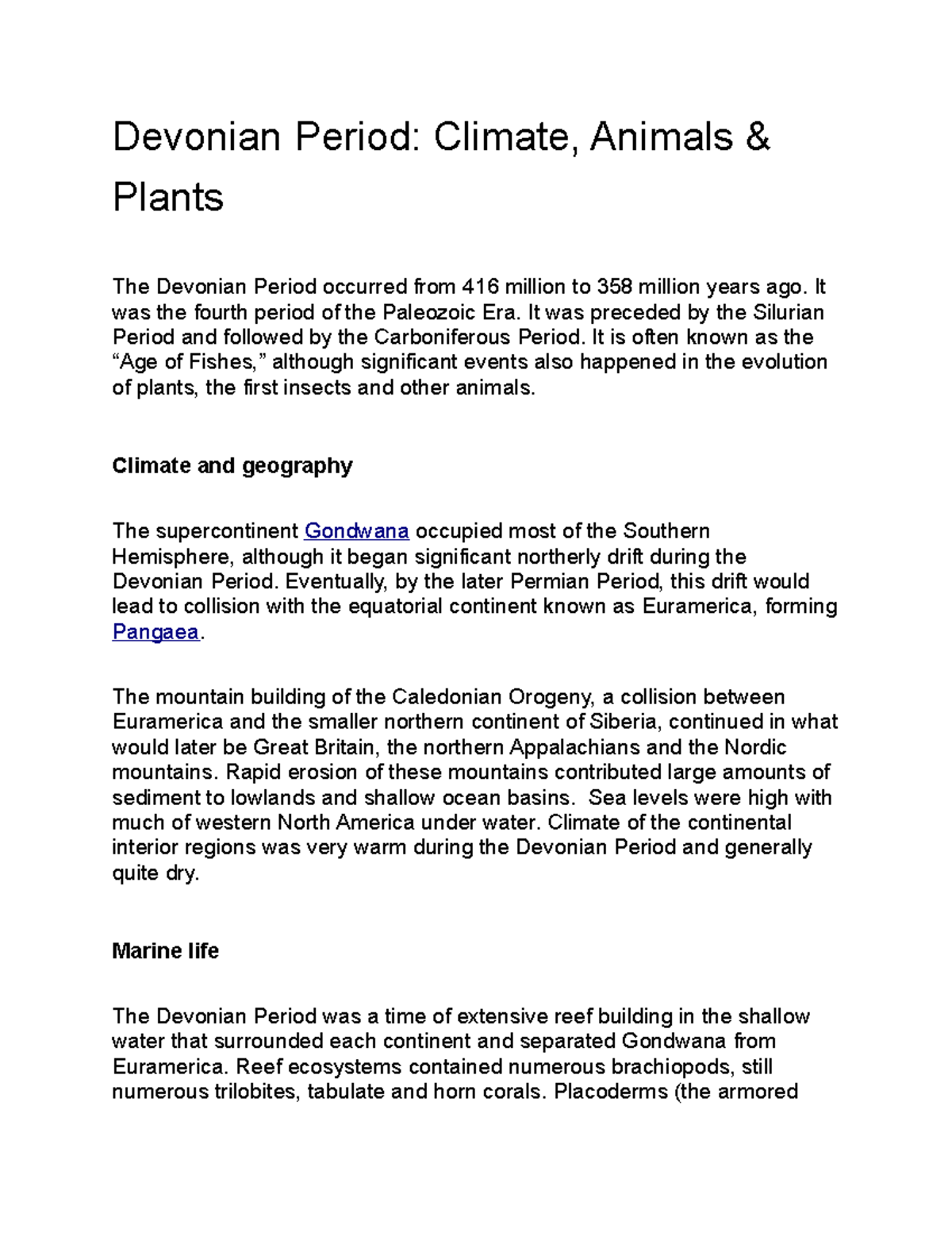 Devonian Period Climate, Animals & Plants - It was the fourth period of ...