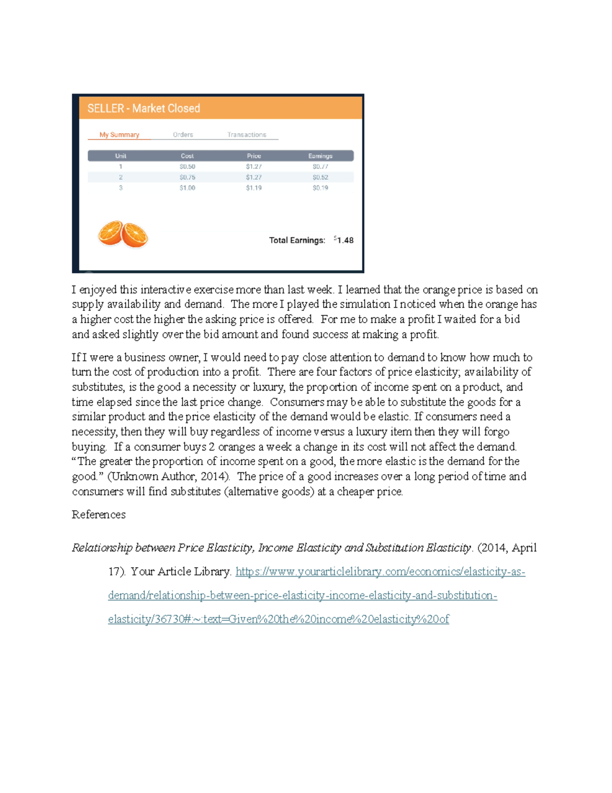 ECO 201 Discussion 3 Competitive Markets Simulation - I enjoyed this ...