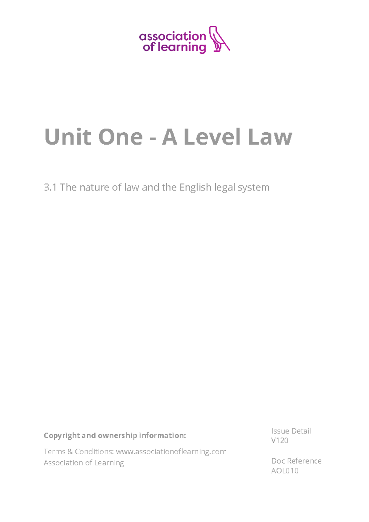 Law - Unit One - A Level Law 3 The nature of law and the English legal ...