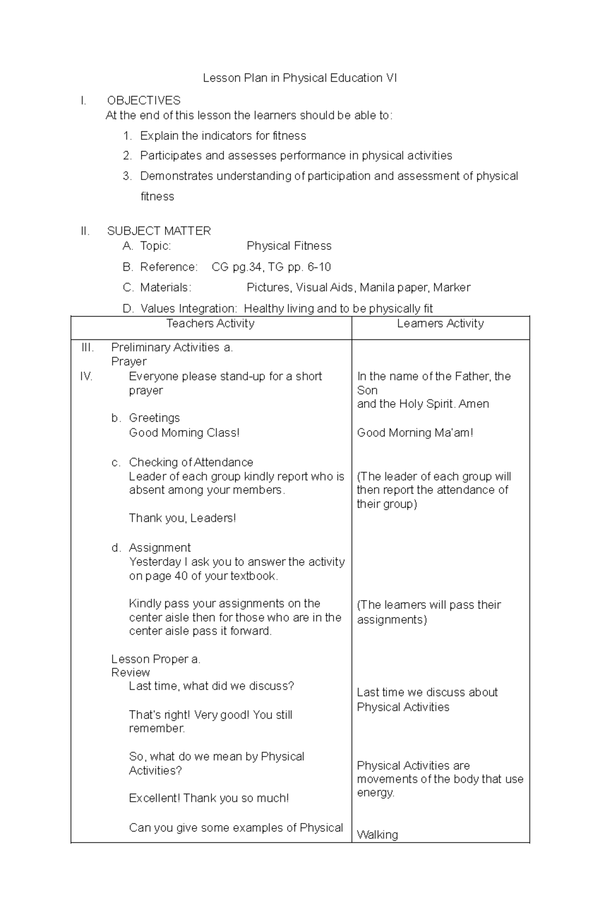 527804665 Detailed Lesson PLAN IN Physical Education Grade 6 - Lesson ...