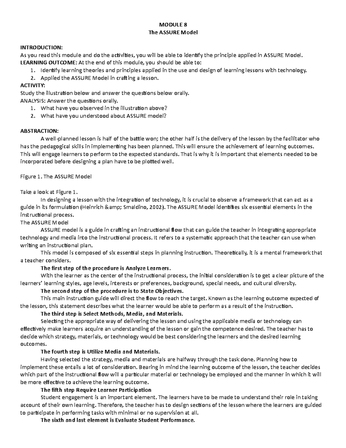 Module 8 - This was prepared by Sir. Pavo Jr. - MODULE 8 The ASSURE ...