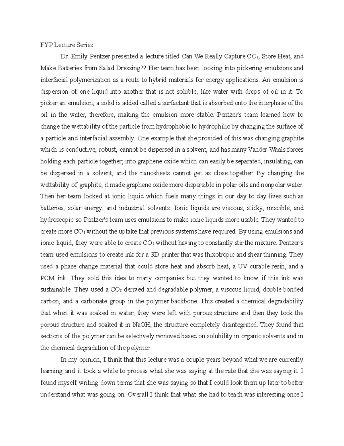 FYP Lecture Series - lab - FYP Lecture Series Dr. Emily Pentzer ...