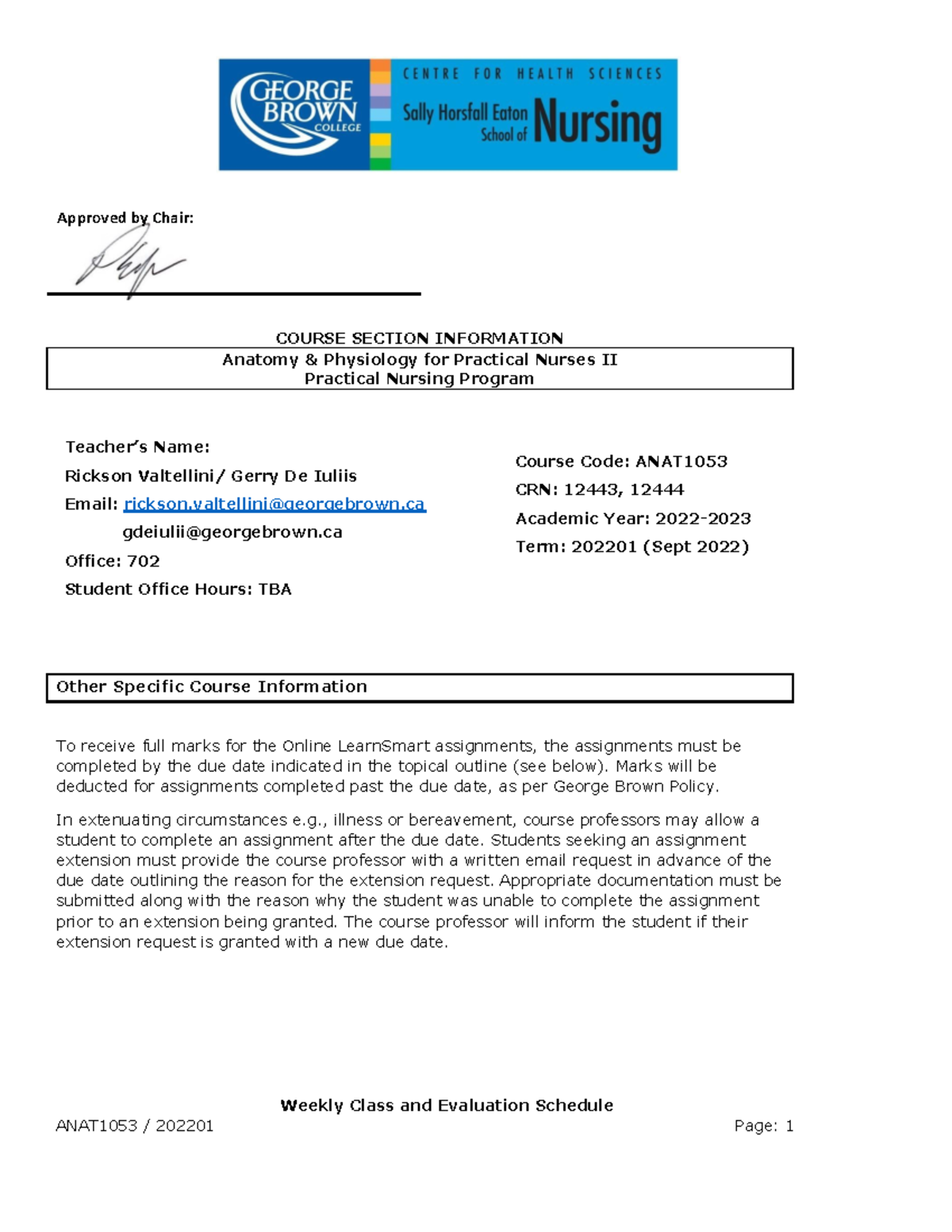 ANAT1053 CSI - course outline - Approved by Chair: COURSE SECTION ...