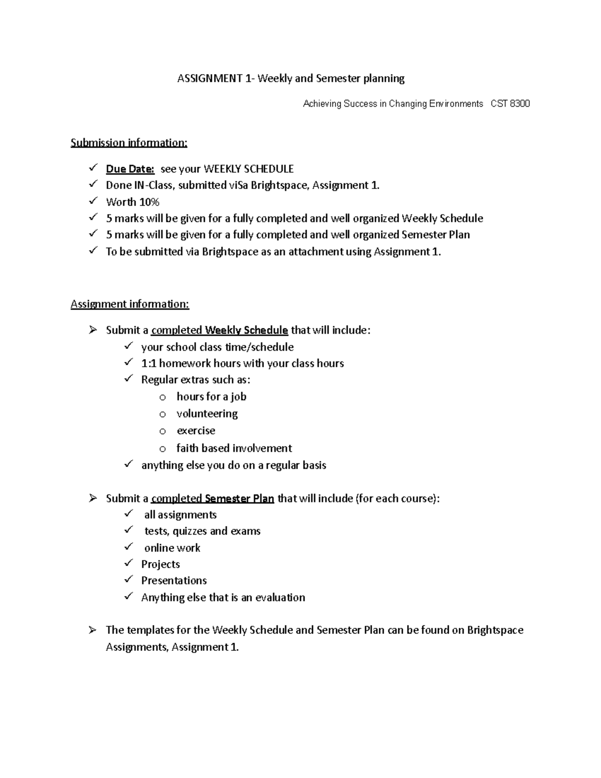 A1 Instructions (semester and weekly plan) - ASSIGNMENT 1- Weekly and ...