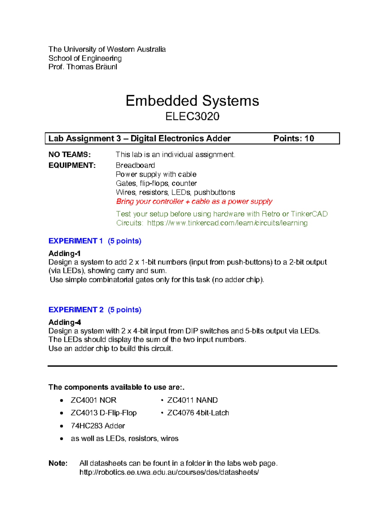 Lab03-H-adder - Lab sheet - The University of Western Australia School ...