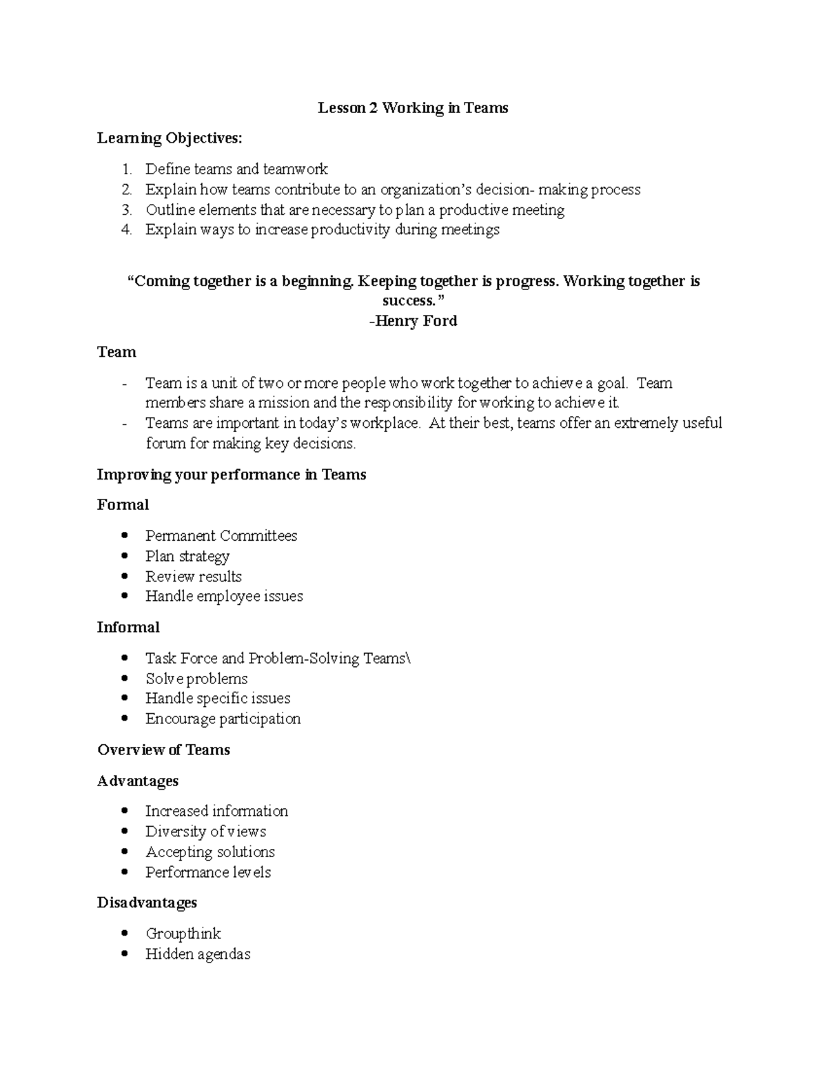 Lesson 2 Working in Teams - Lesson 2 Working in Teams Learning ...