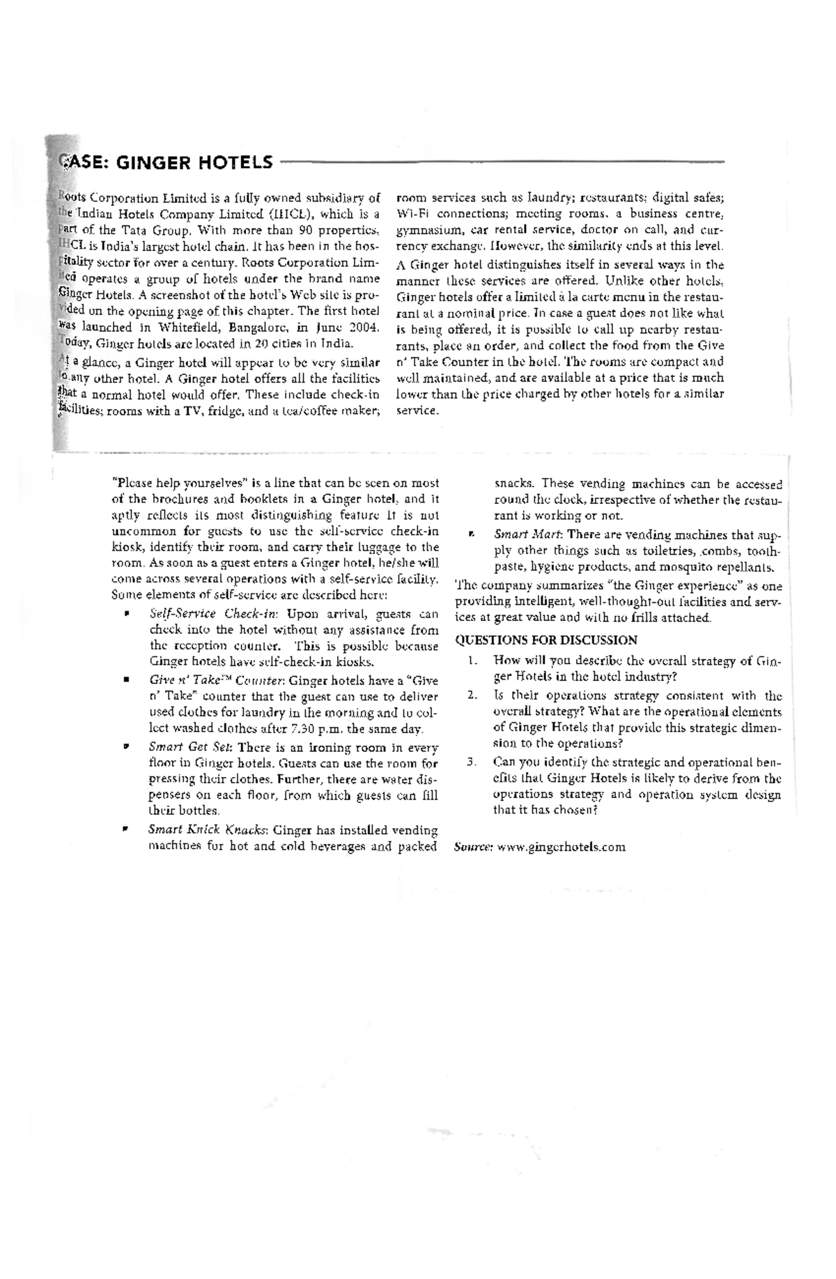 Ginger Hotels Case - rASE: GINGER HOTELS oots Corporation Limited is a ...