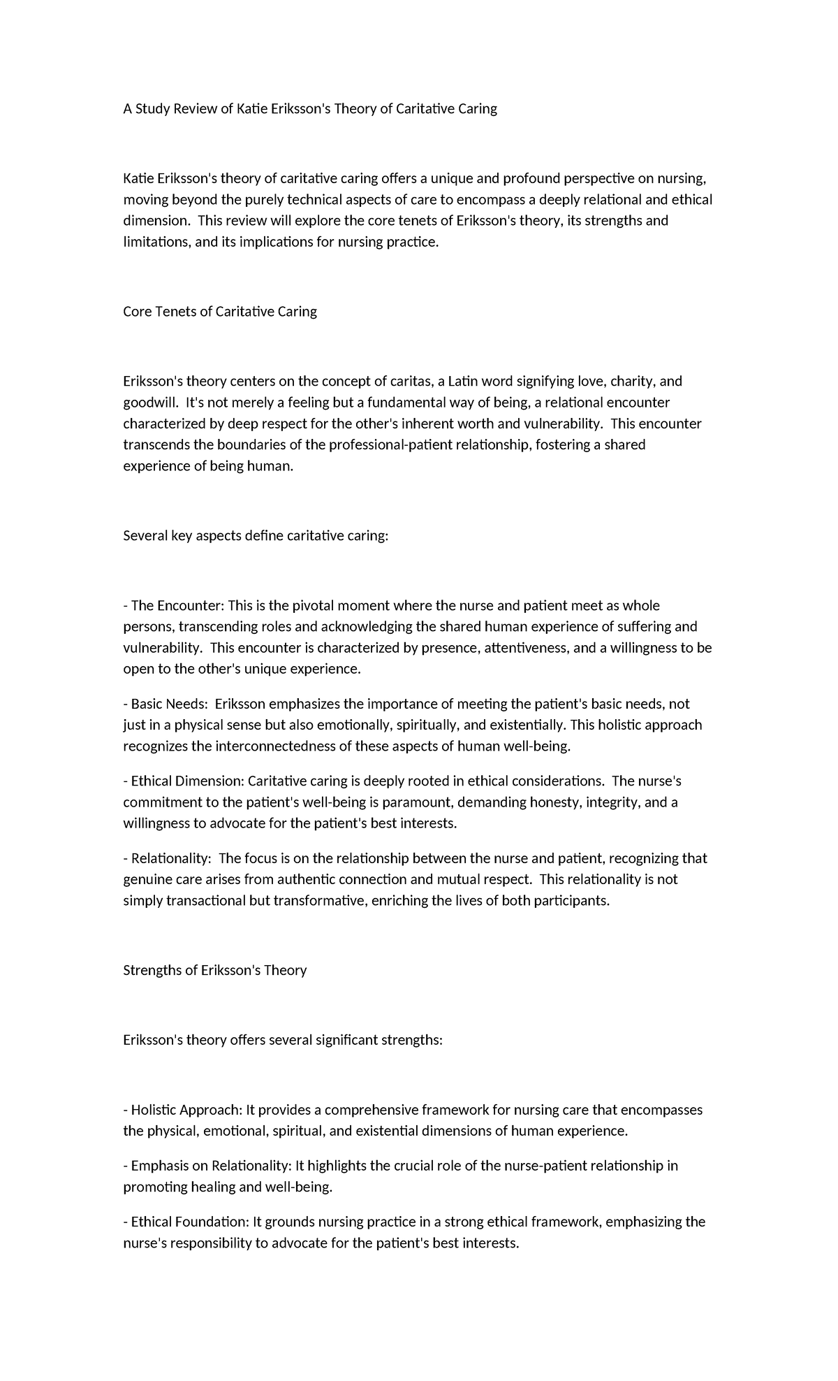 Study Reviewer Nursing Theorists - A Study Review of Katie Eriksson's ...