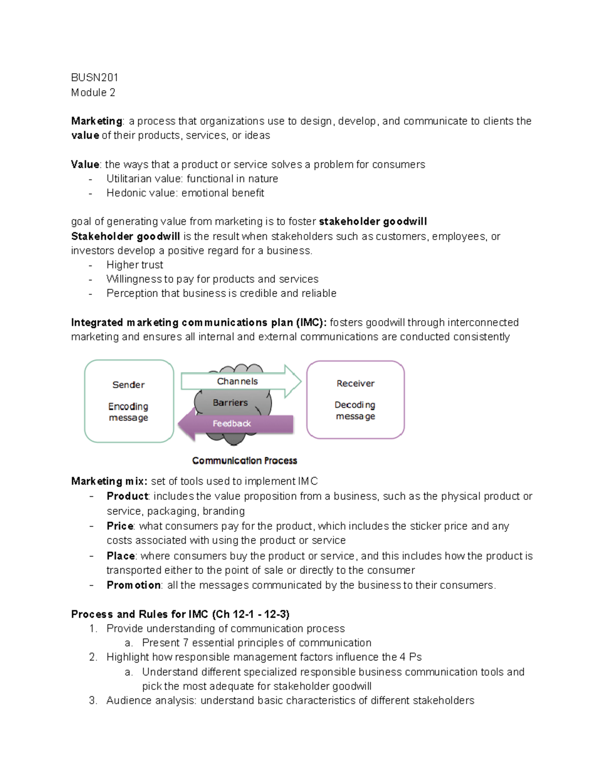 BUSN201 Module 2 - BUSN Module 2 Marketing : a process that ...