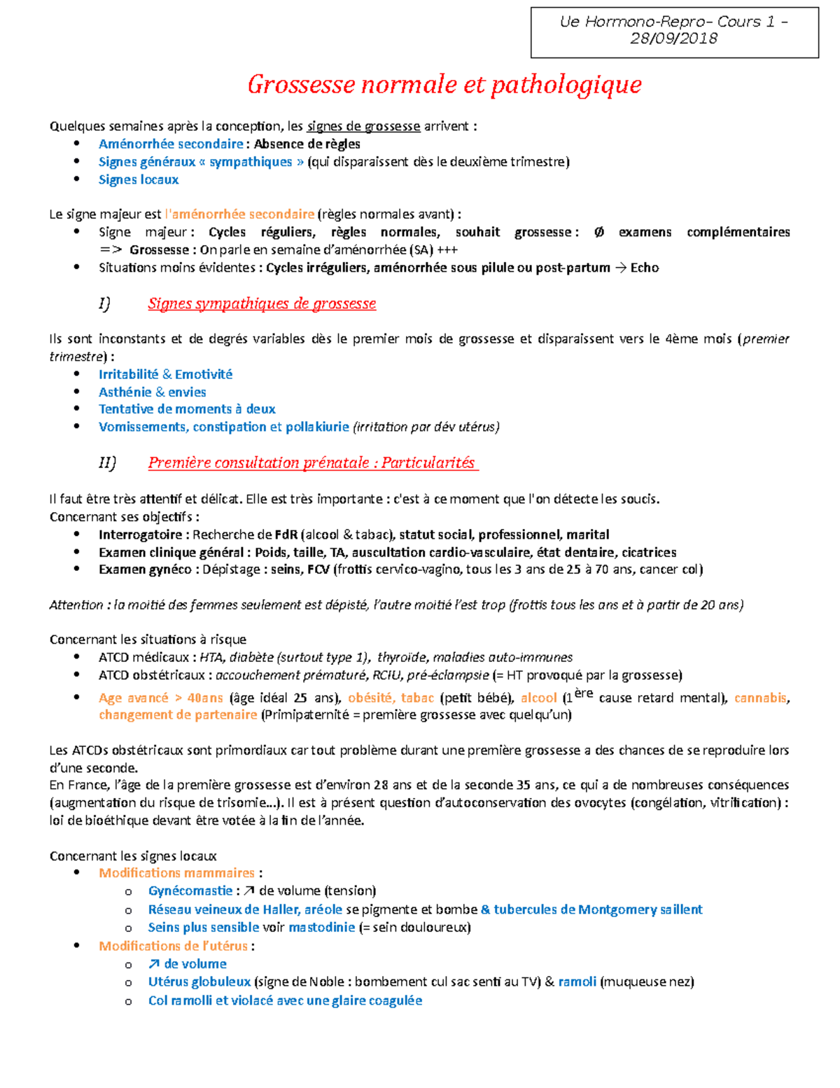 C10 - Grossesse normale - Grossesse normale et pathologique Quelques ...