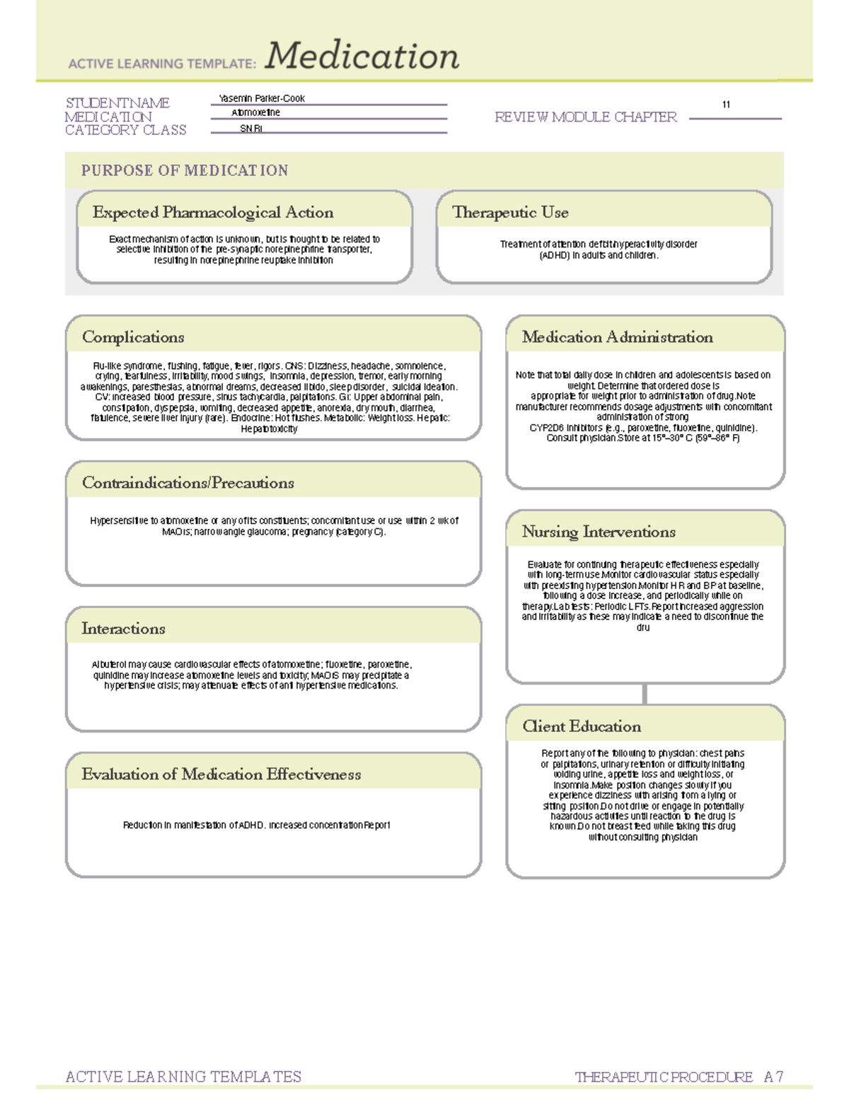 Medication form - med ati form - STUDENT NAME MEDICATION REVIEW MODULE ...