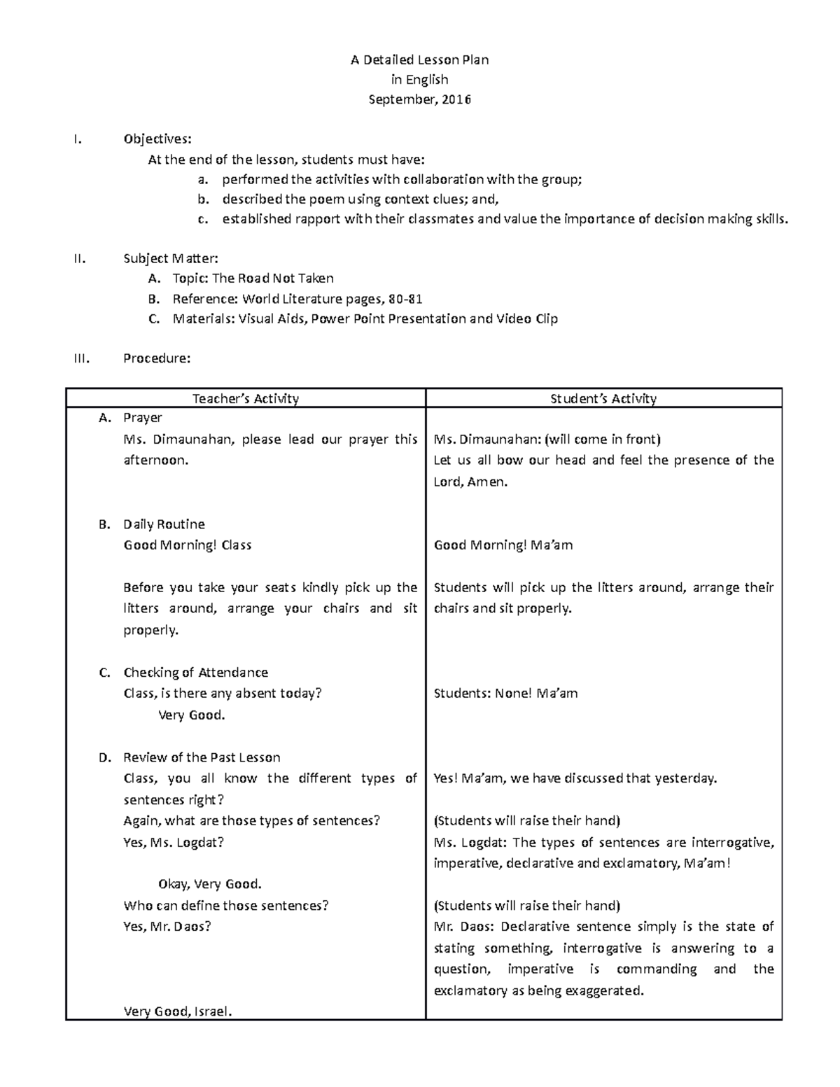Lesson Plan Finished 4As - A Detailed Lesson Plan in English September ...