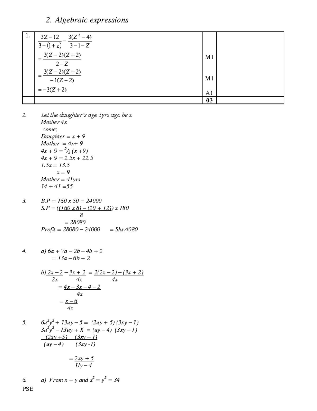 Algebraic Expressions ANS 1 - 2. Algebraic expressions 1. 3 ( 2 ) 1 ( 2 ...