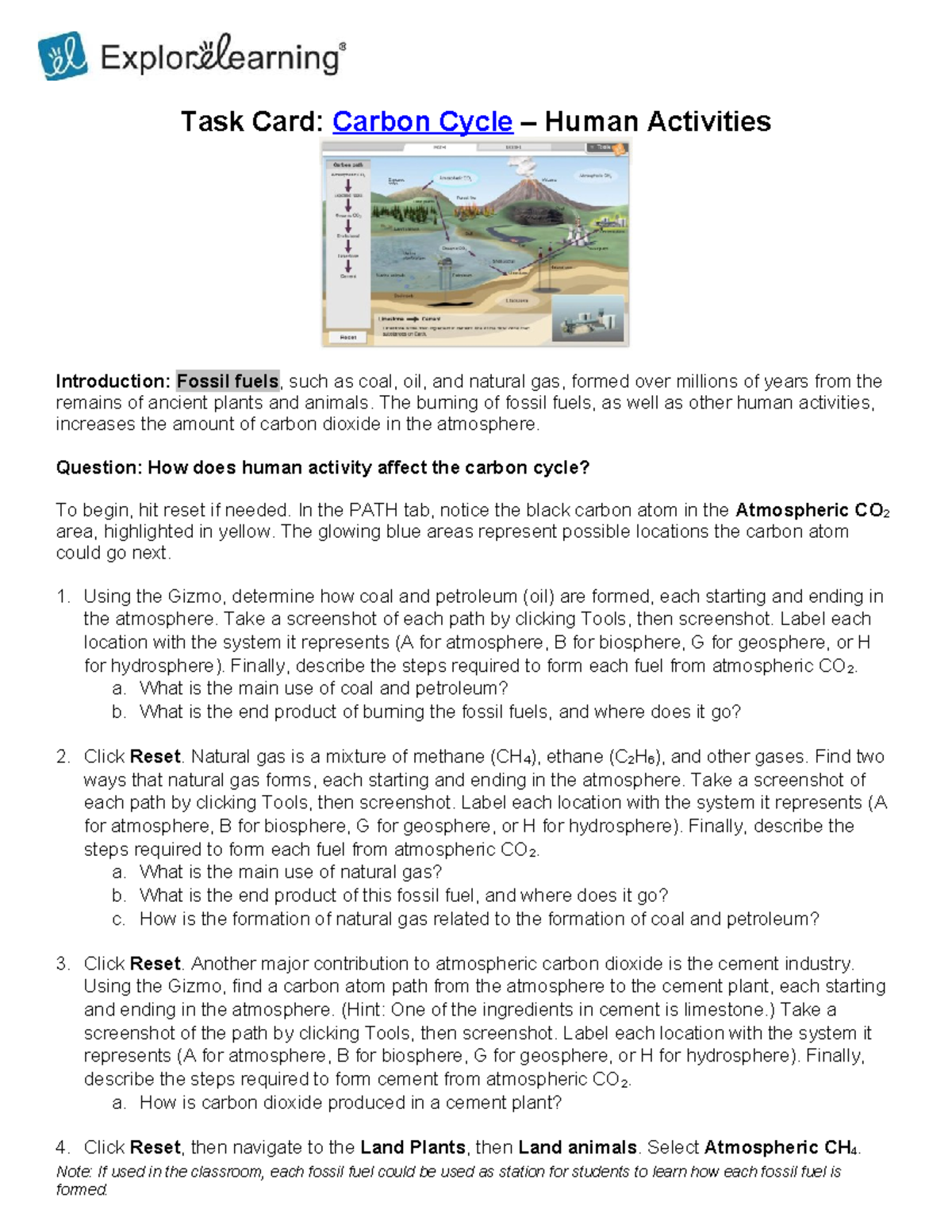 Explore Learning LM 1592508334424 - Task Card: Carbon Cycle – Human ...