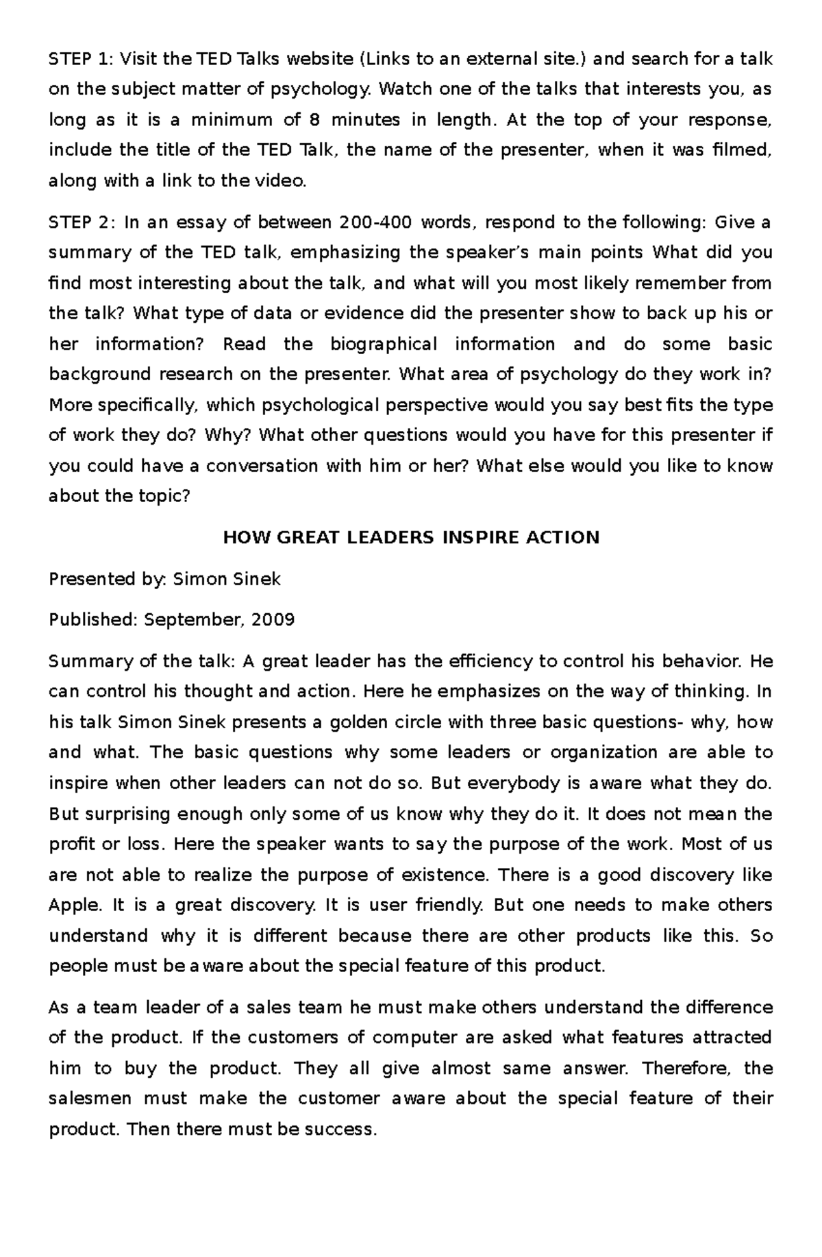 How Great Leaders Inspire Action - STEP 1: Visit the TED Talks website ...