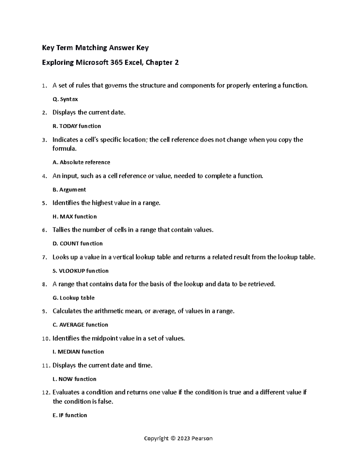 Chapter 2 answerkey - Key Term Matching Answer Key Exploring Microsoft ...