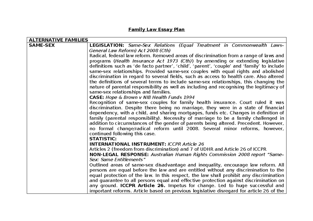 Kak2 family law essay table - Family Law Essay Plan ALTERNATIVE ...