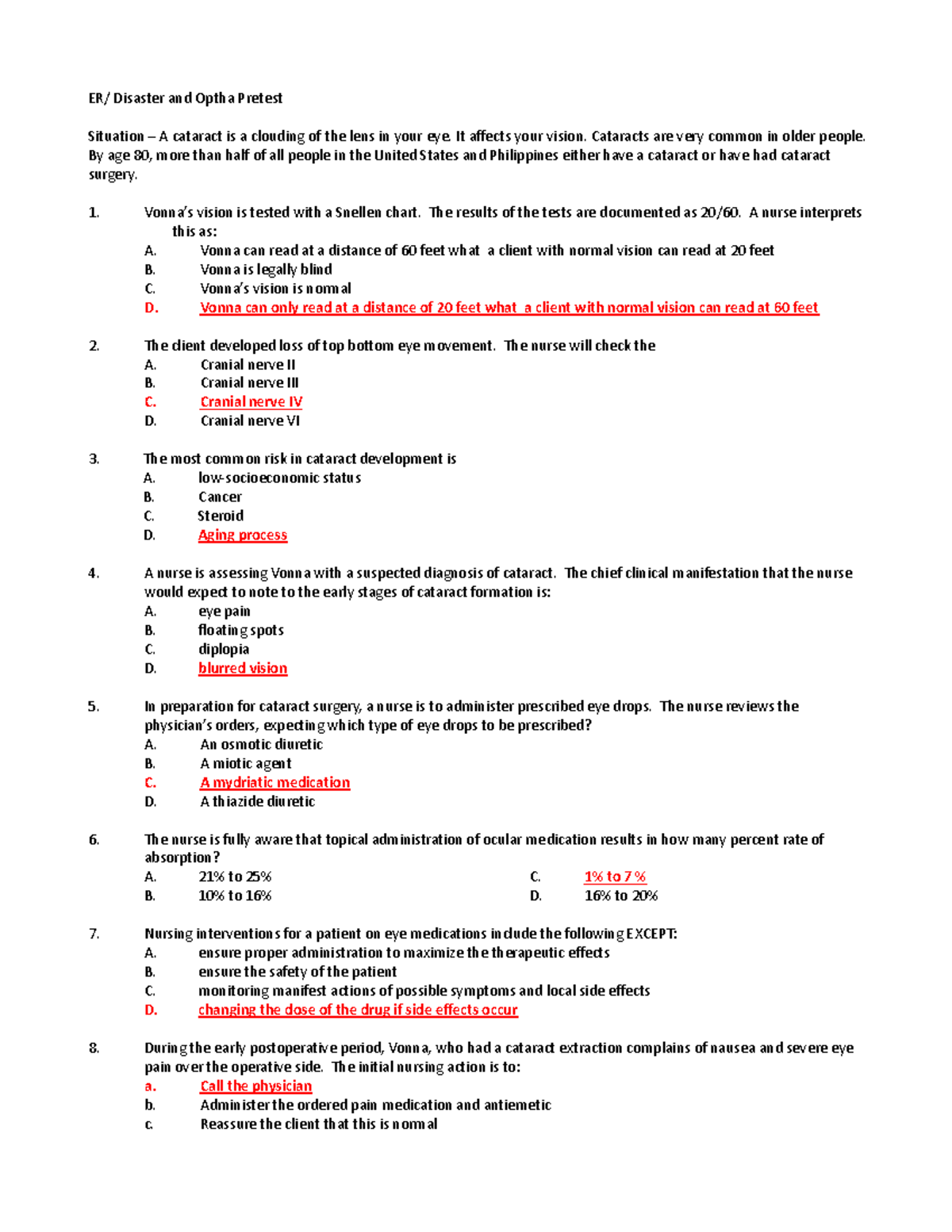 ERDisaster and Optha Pretest - ER/ Disaster and Optha Pretest Situation ...