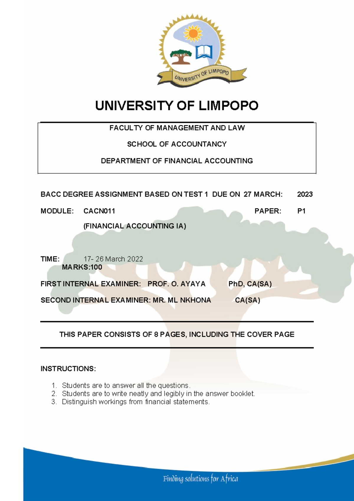 2023-Finalised Question Paper TEST 1- assignment due on 27 March 2023 ...