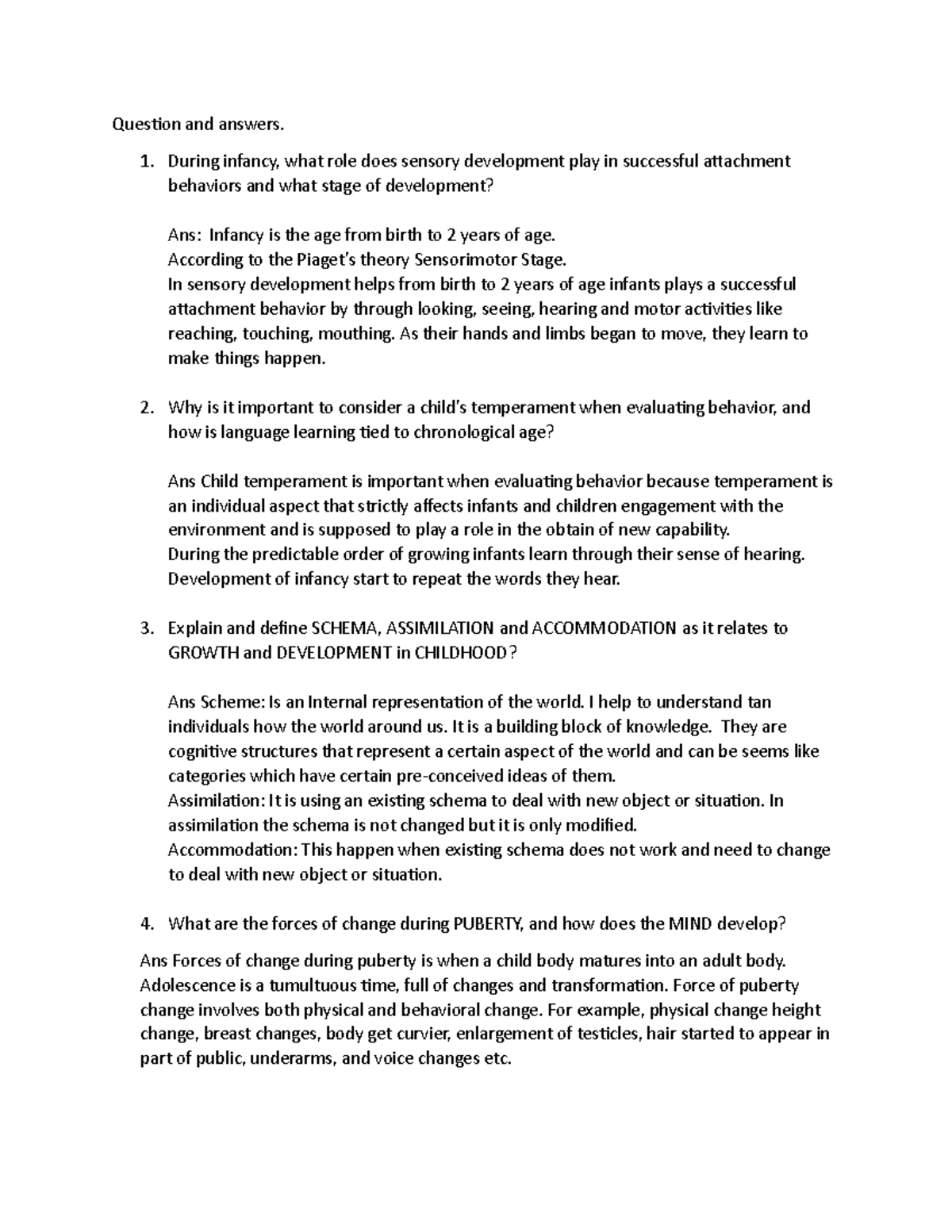 Development in Infancy Childhood and Puberty: Questions and Answers ...