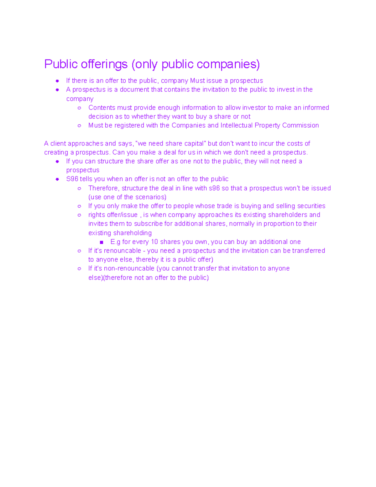Ch 9 public offerings - Public offerings (only public companies) If ...