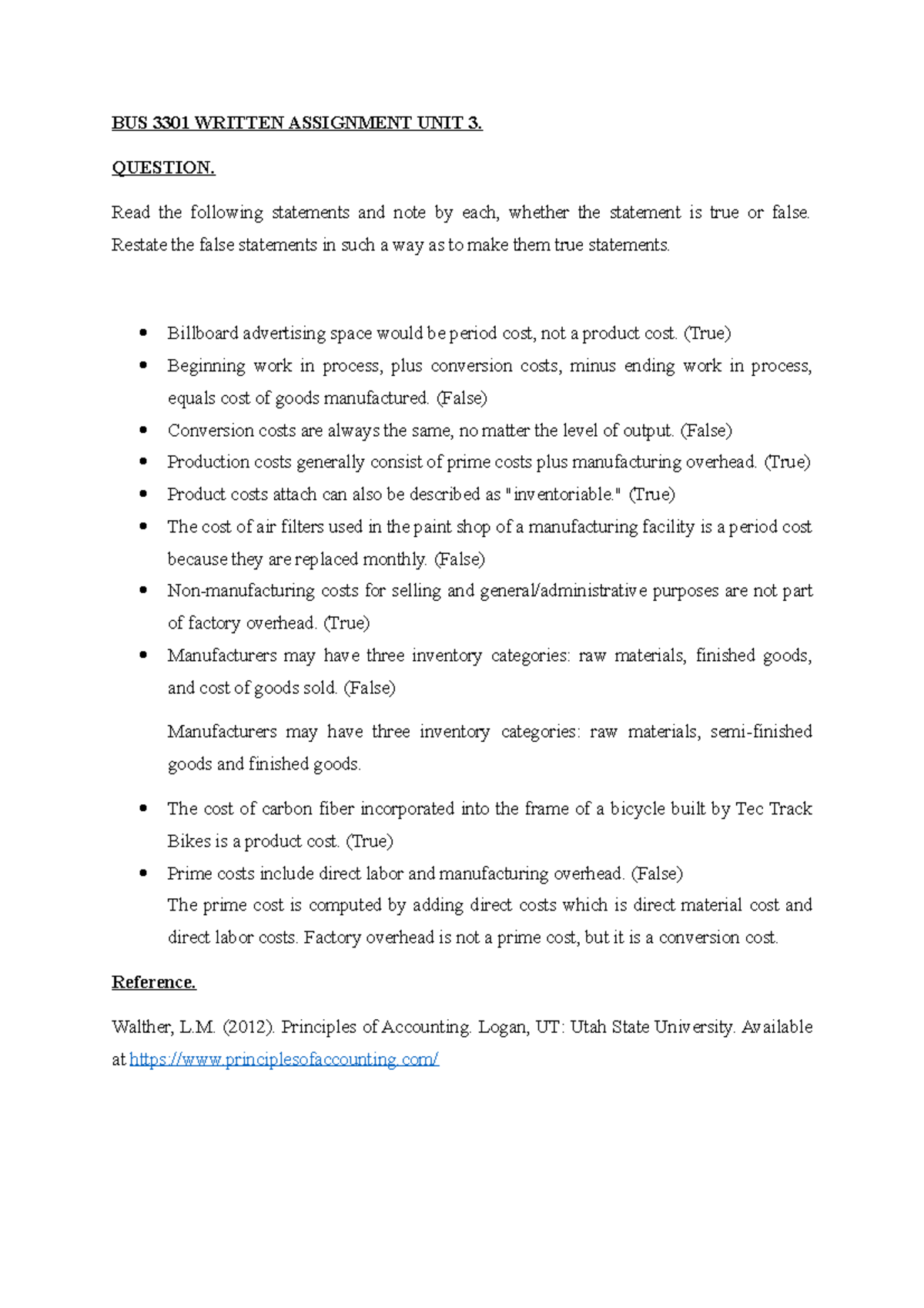 BUS 3301 Written Assignment UNIT 3 - BUS 3301 WRITTEN ASSIGNMENT UNIT 3 ...