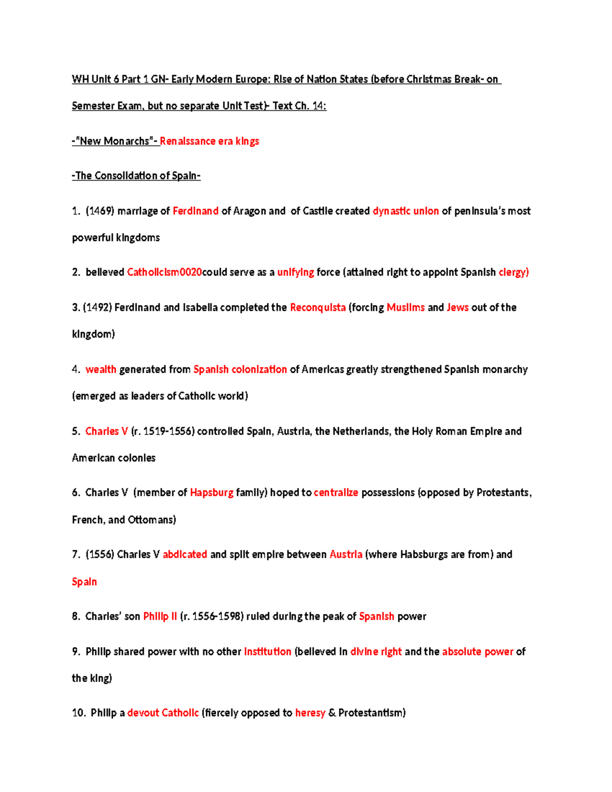 WH Unit 6, Pt. 1 GN- Early Modern Eur. & Rise of Nation States- Ch. 14 ...