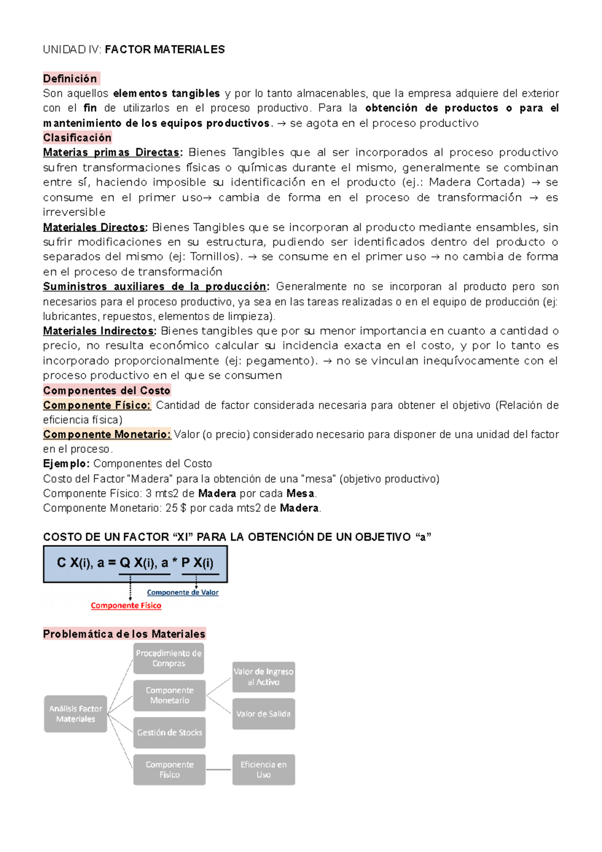Unidad 4 Materiales - UNIDAD IV: FACTOR MATERIALES Definición Son ...