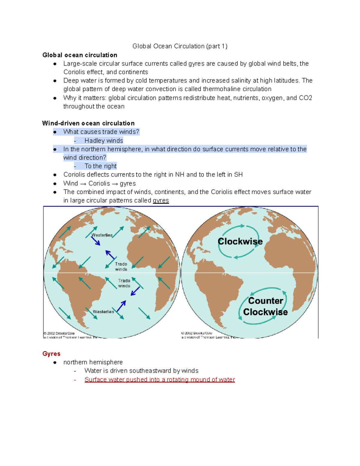 Earth 4 week 6 - Global Ocean Circulation (part 1) Global ocean ...