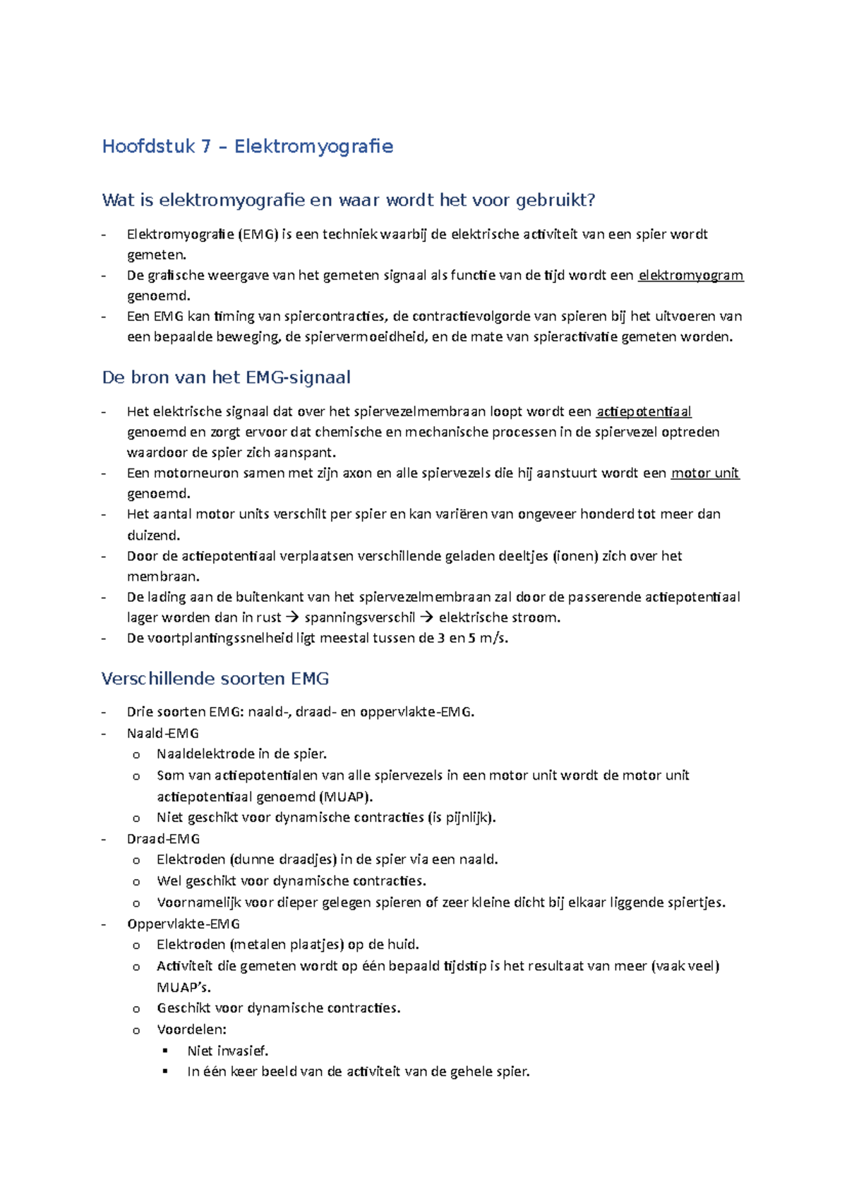 Hoofdstuk 7 en 8 Syllabus MvFG - Hoofdstuk 7 – Elektromyografie Wat is ...