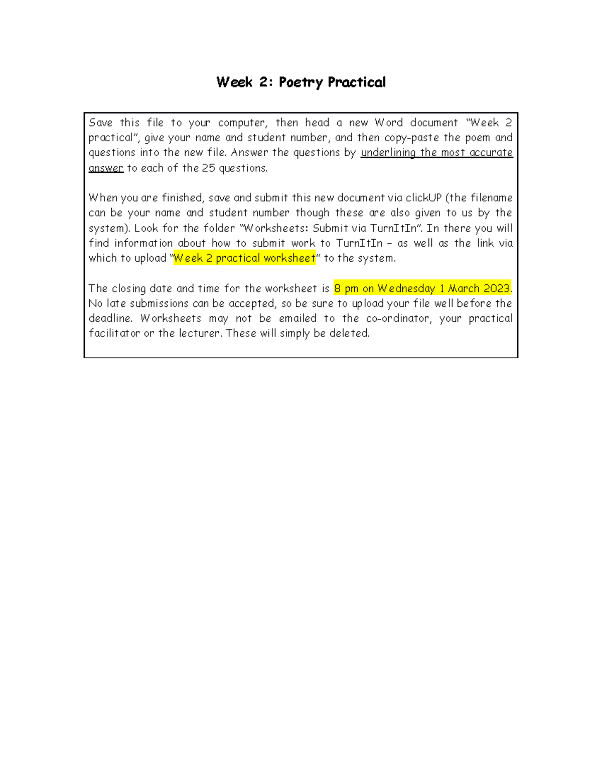 Week 2 practical - jbhhfufyfdfyef - Week 2: Poetry Practical Save this ...