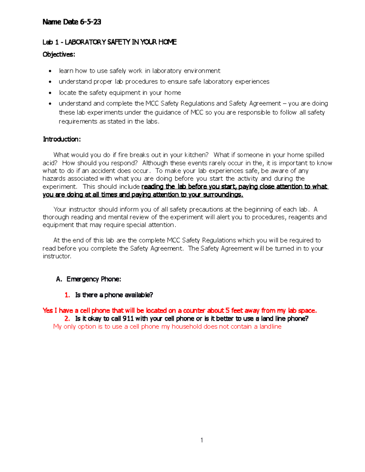 Online Lab Safety - adfasdf - Lab 1 - LABORATORY SAFETY IN YOUR HOME ...