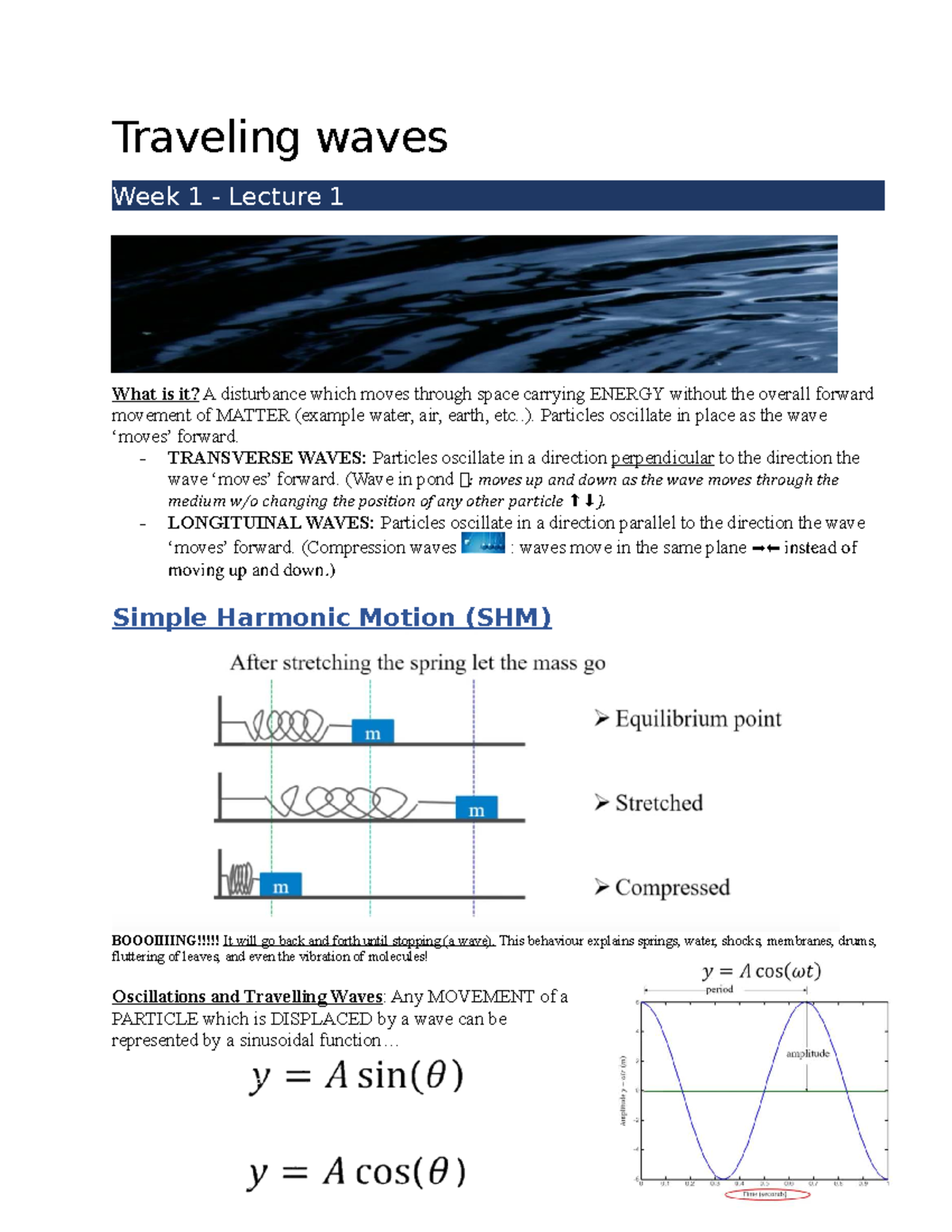 Physics 1070 notes first year - Traveling waves Week 1 - Lecture 1 What ...