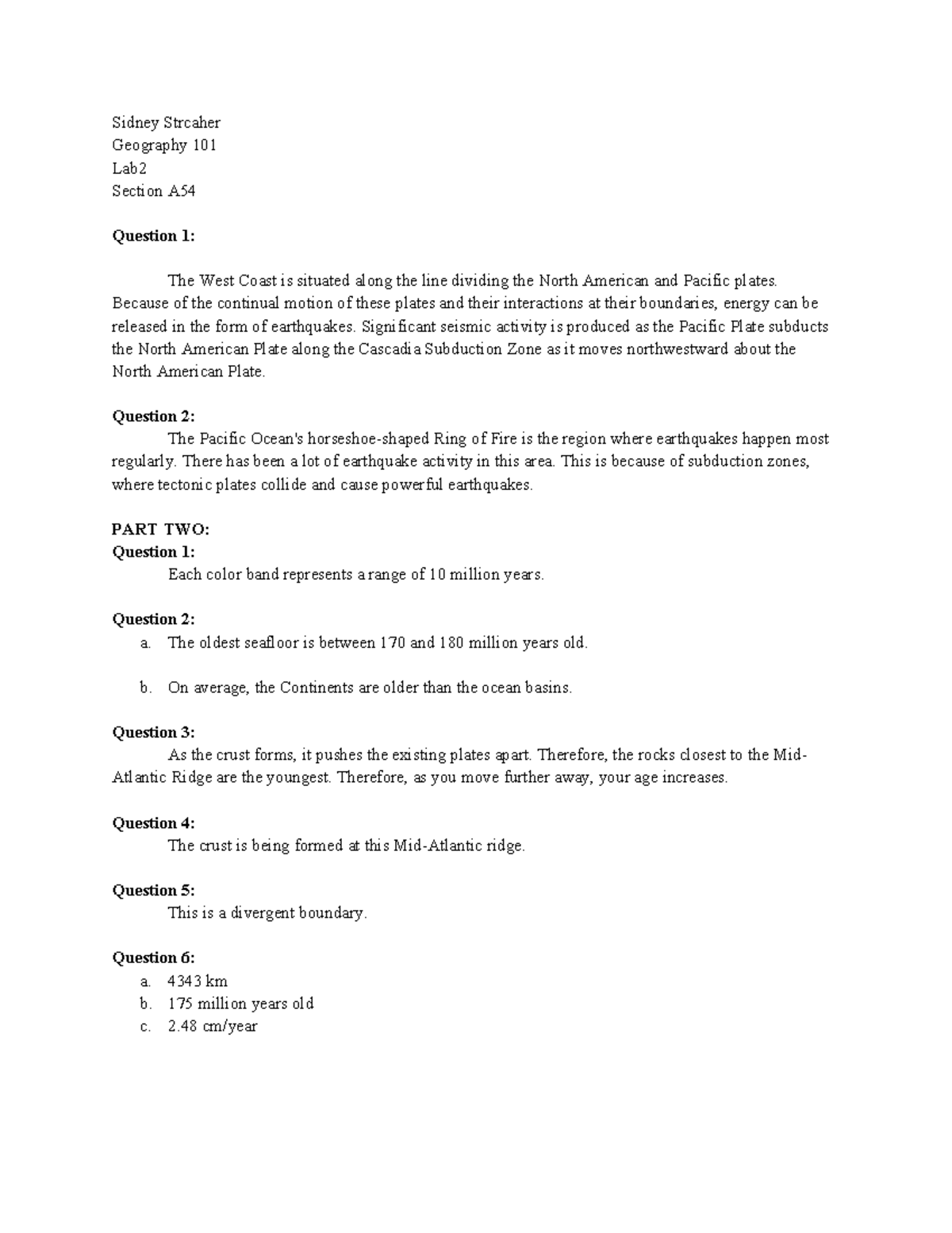 Lab 2 - wwwwww - Sidney Strcaher Geography 101 Lab Section A Question 1 ...
