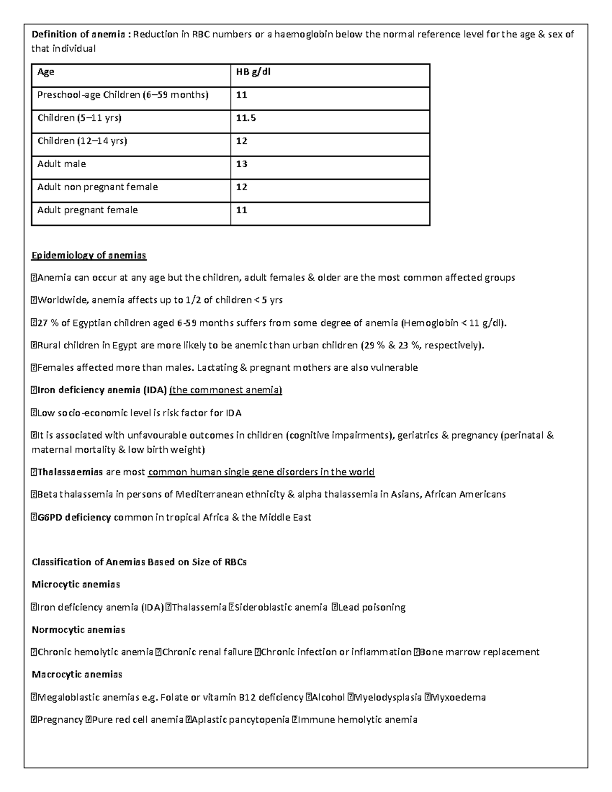 Anemia lecture notes - Definition of anemia : Reduction in RBC numbers ...