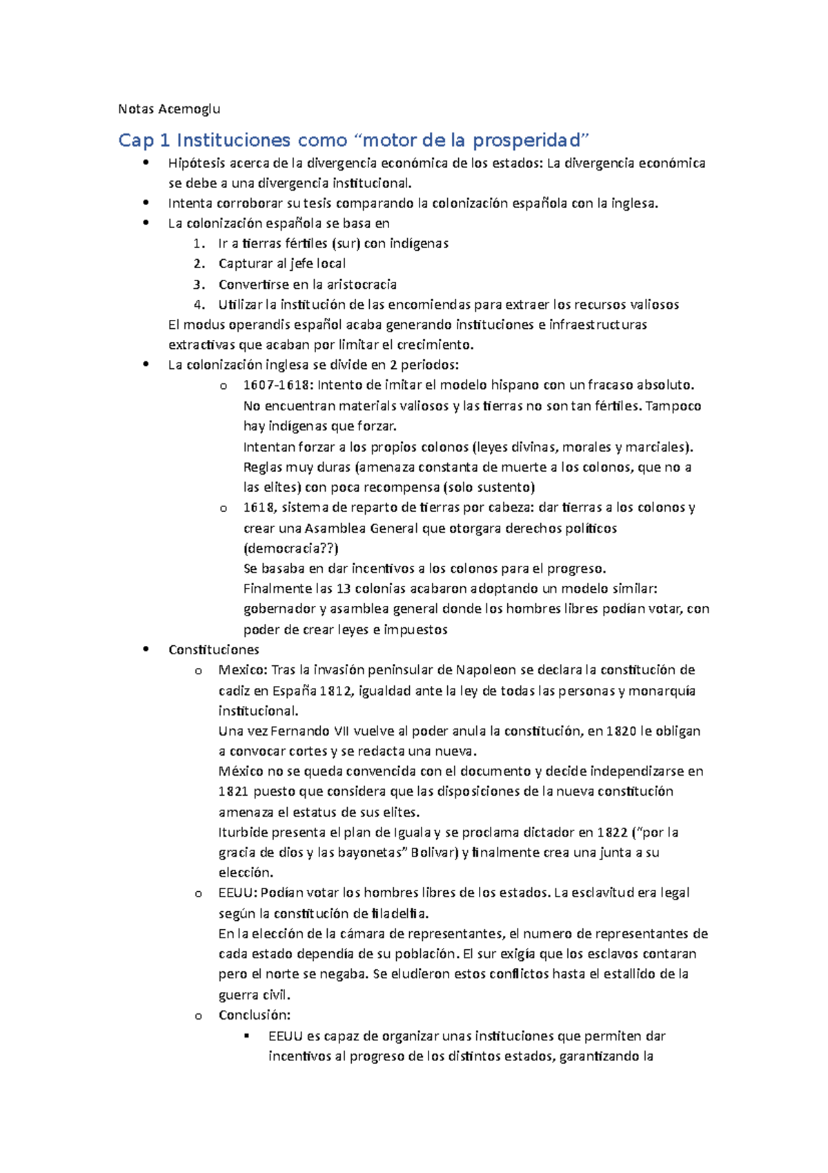 Notas Acemoglu - Notas Acemoglu Cap 1 Instituciones como “motor de la ...