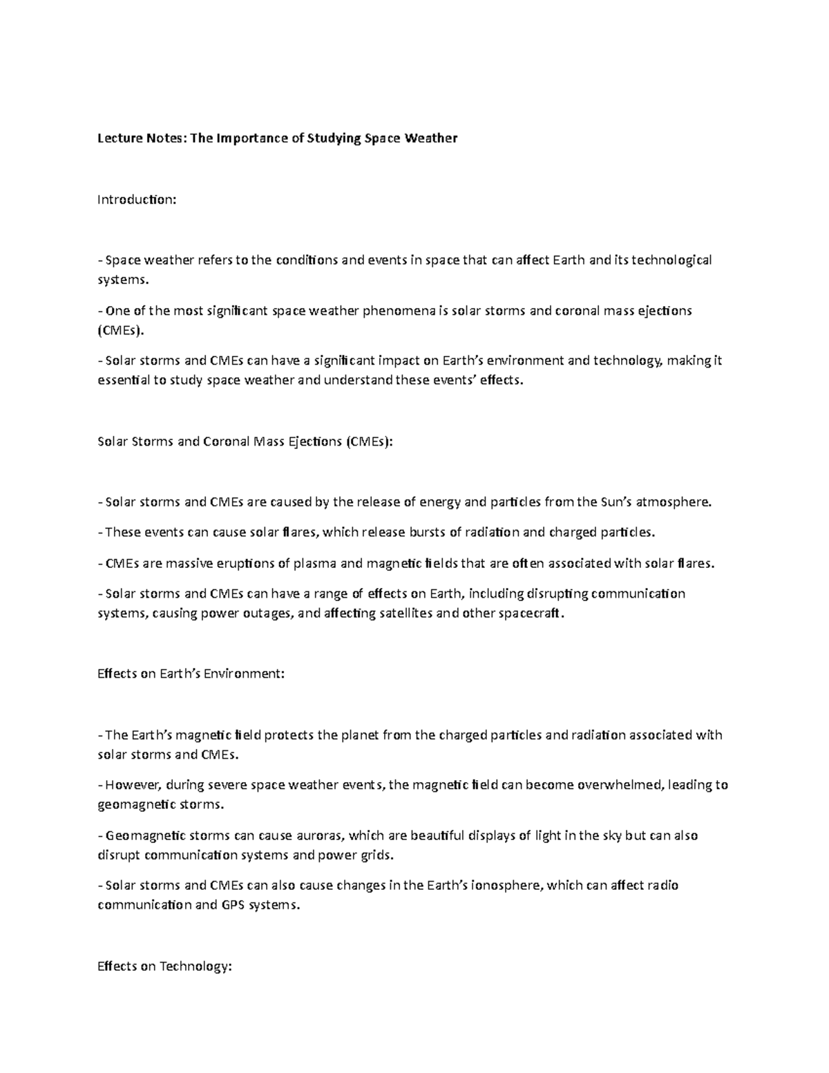 Lecture Notes: The Importance of Studying Space Weather - Lecture Notes ...
