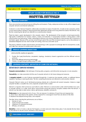 CC 101 - Module 1 - MODULE OVERVIEW MODULE LEARNING OBJECTIVES LEARNING CONTENTS (GENERAL IT ...