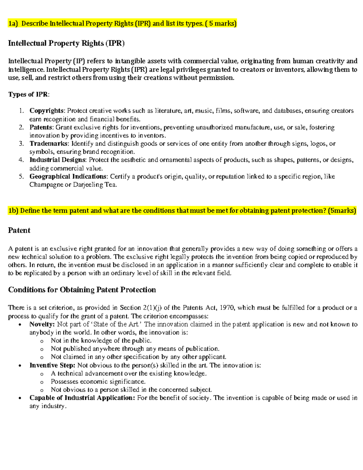 Rmd ia - Good - 1a) Describe Intellectual Property Rights (IPR) and ...