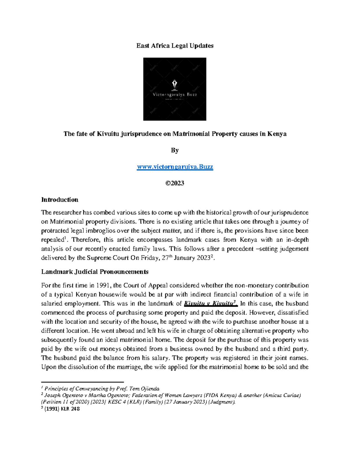 (Revised) The fate of Kivuitu jurisprudence on Matrimonial Property ...