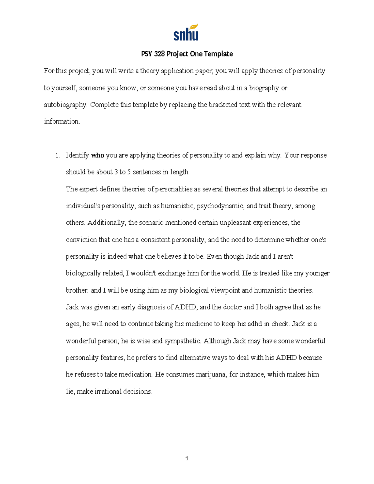 PSY 328 Project One Template - PSY 328 Project One Template For this ...