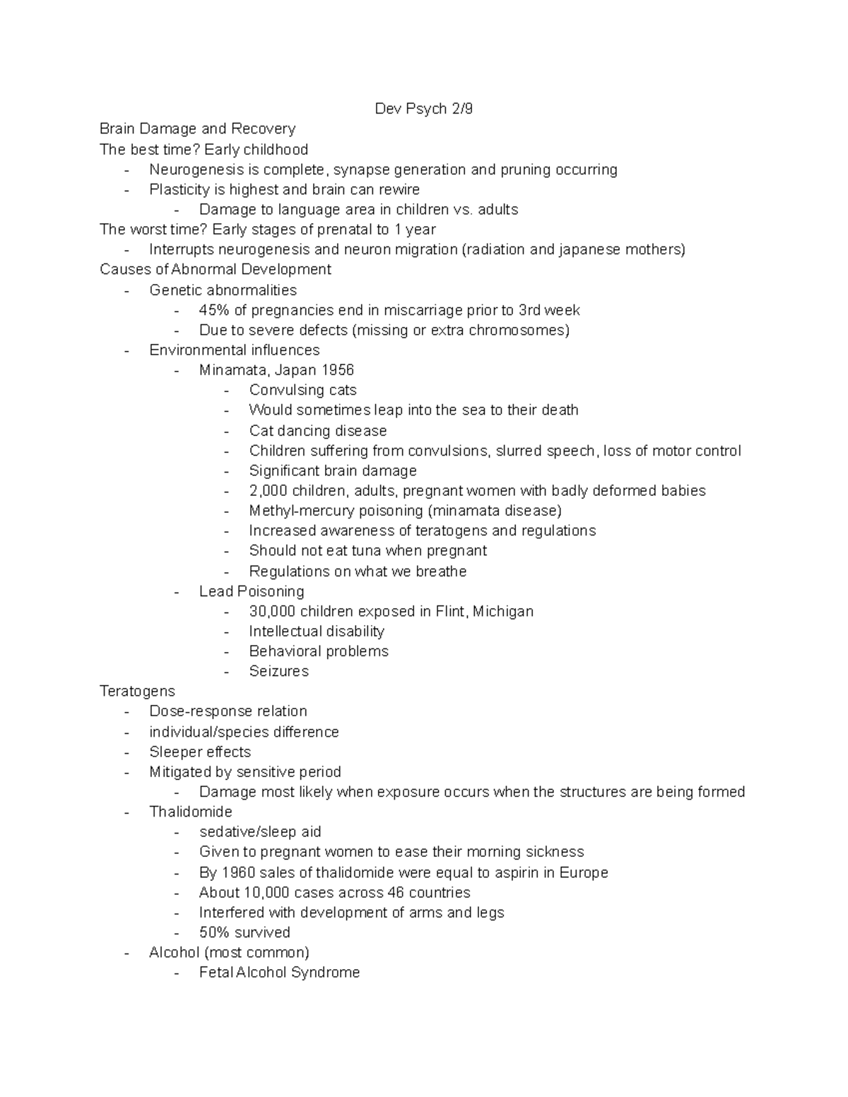 Developmental Psych 2/9 - Dev Psych 2/ Brain Damage and Recovery The ...