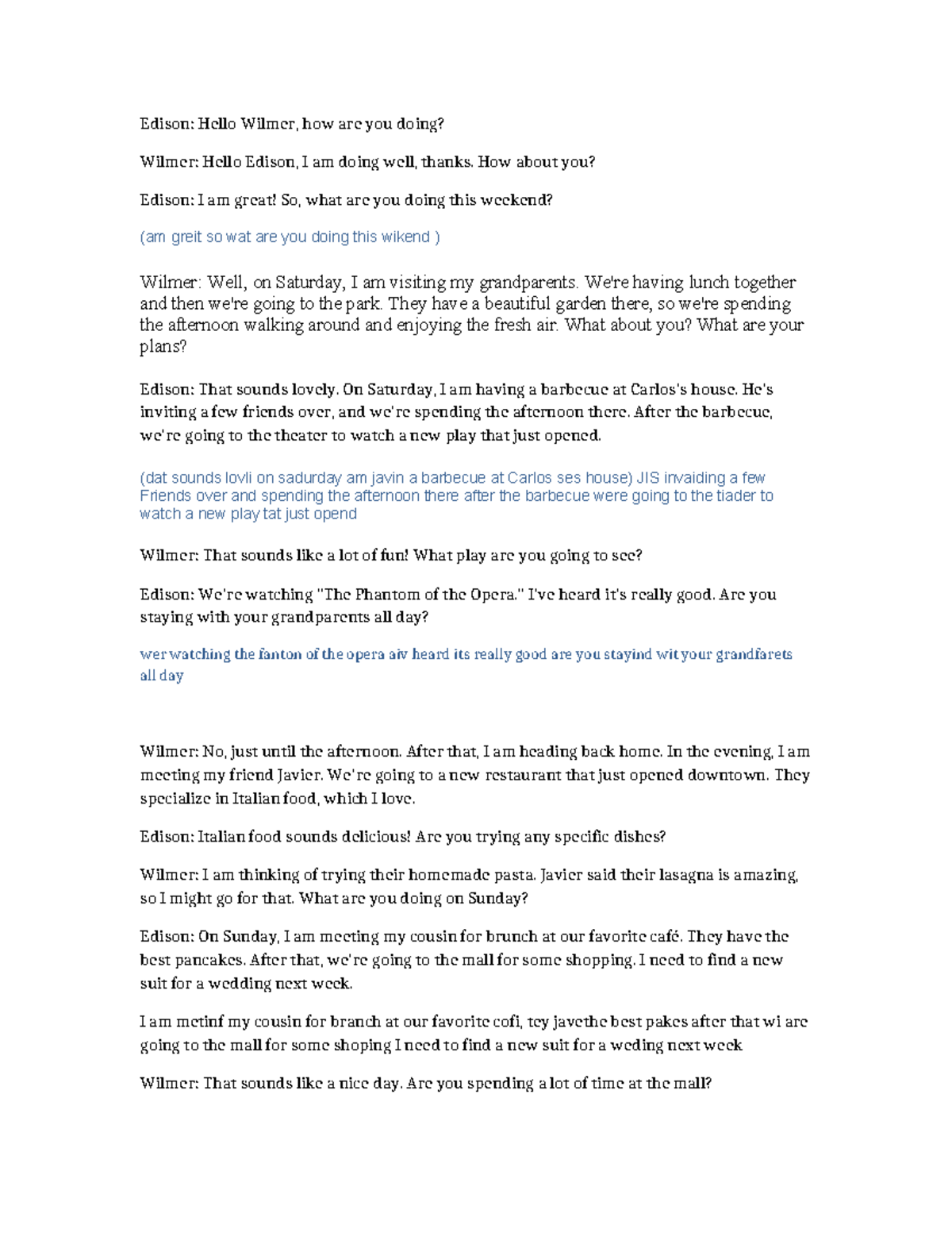 Updated Conversation - REPASOS - Edison: Hello Wilmer, how are you ...