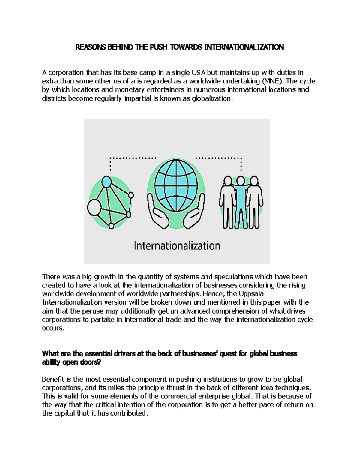 Essay ON THE Reasons Behind THE PUSH Towards Internationalization ...