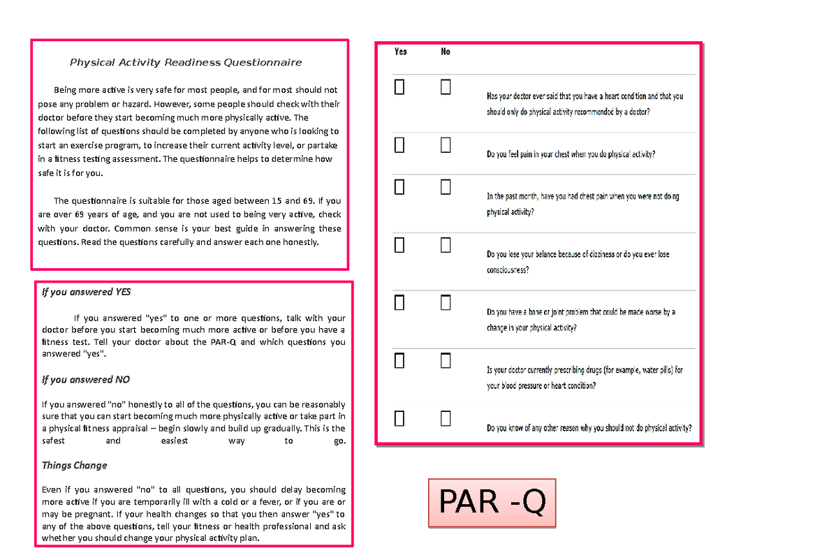Physical Education Answers - Physical Activity Readiness Questionnaire ...
