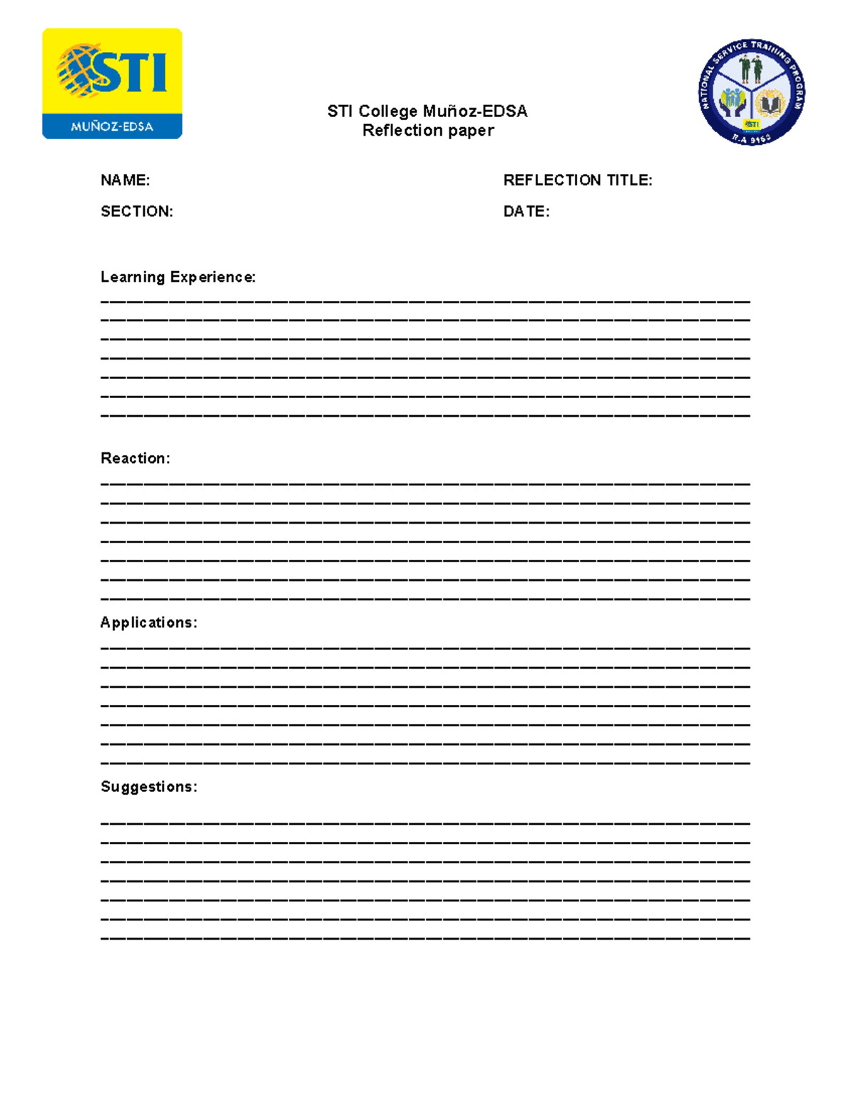 NSTP reflection paper format 2023-20242 - STI College Muñoz-EDSA ...