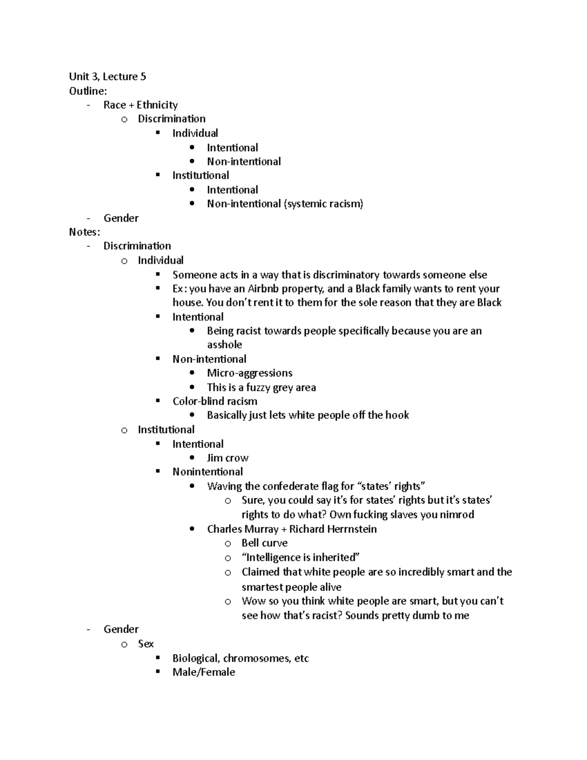 Unit 3, Lecture 5 - Unit 3, Lecture 5 Outline: - Race + Ethnicity o ...