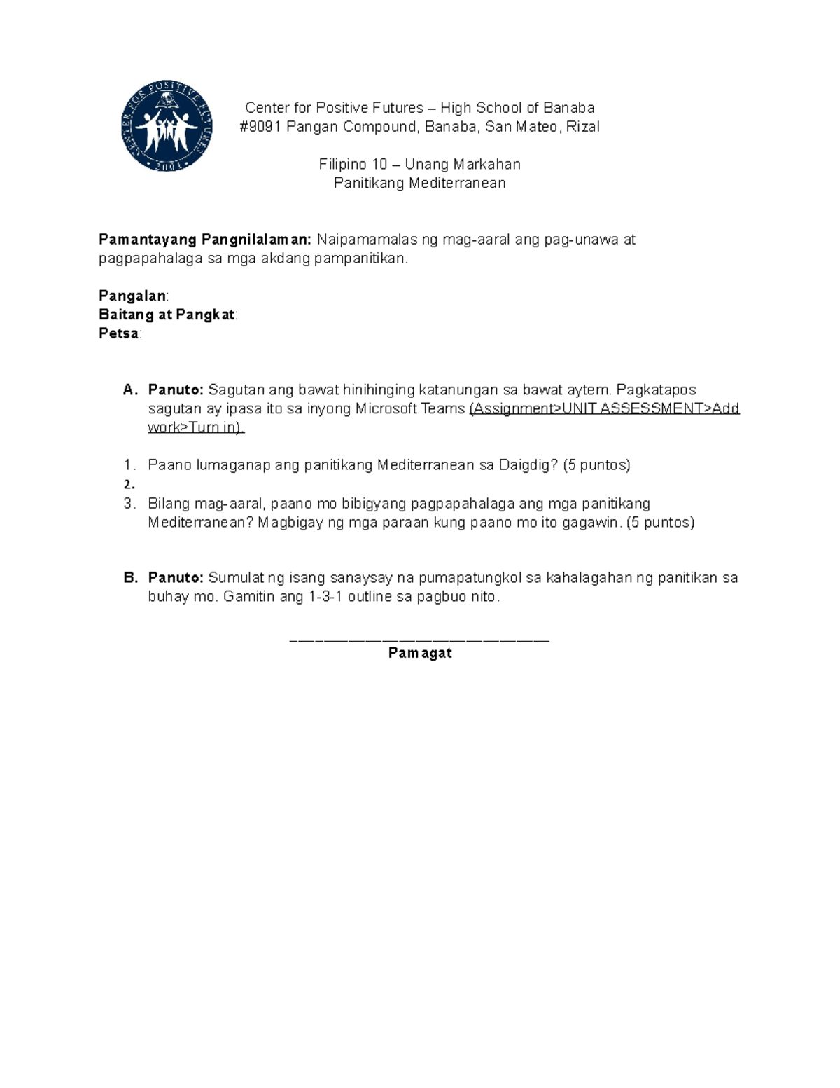 UA Fil10 1Q Practical Filipino essays for students - Center for ...