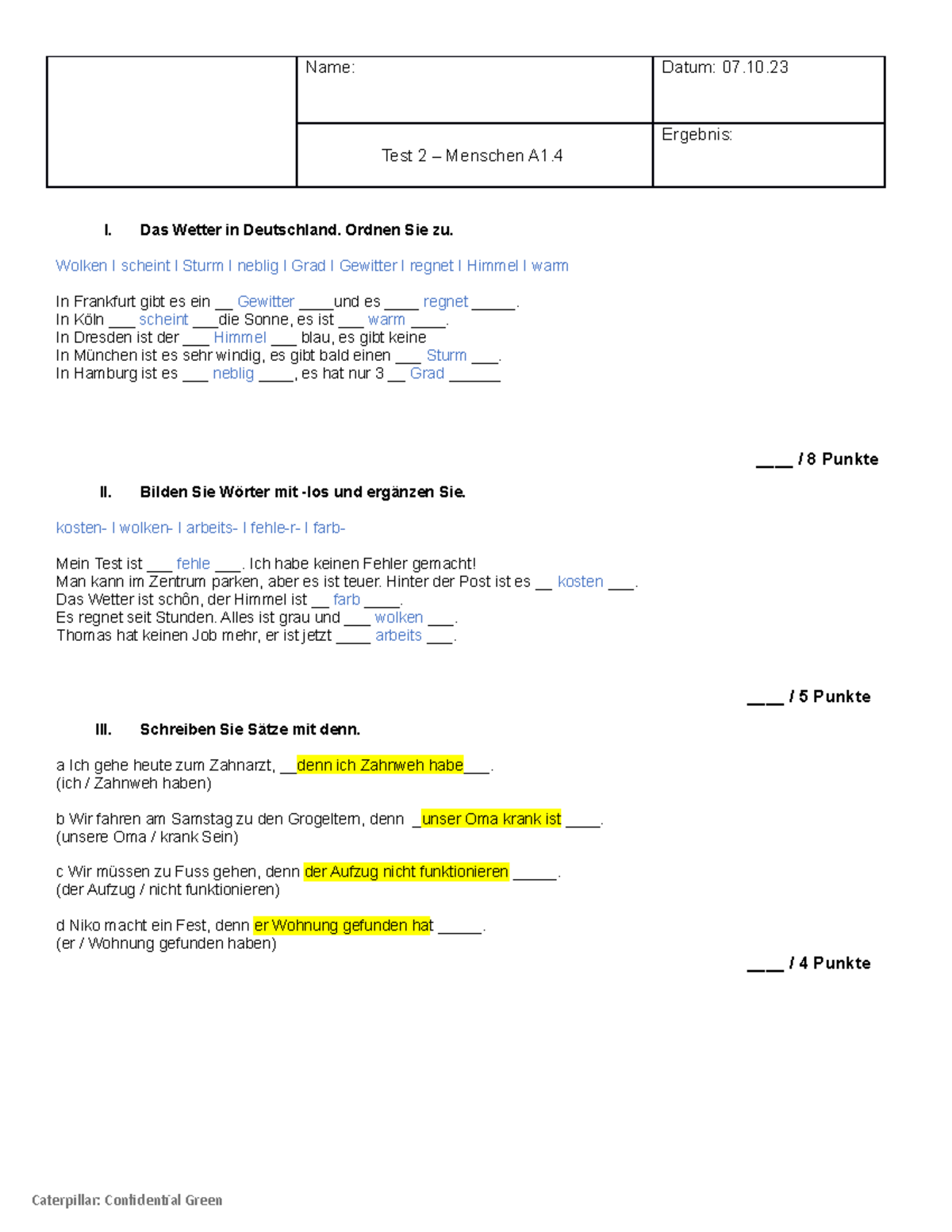 Test A1.4 Lek 23 - Samples - Name: Datum: 07. Test 2 – Menschen A1 ...